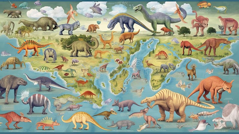 World Map Dinosaur Age Background. Generative AI Stock Illustration ...