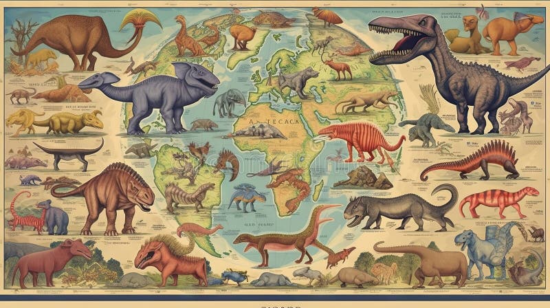 World Map Dinosaur Age Background. Generative AI Stock Illustration ...