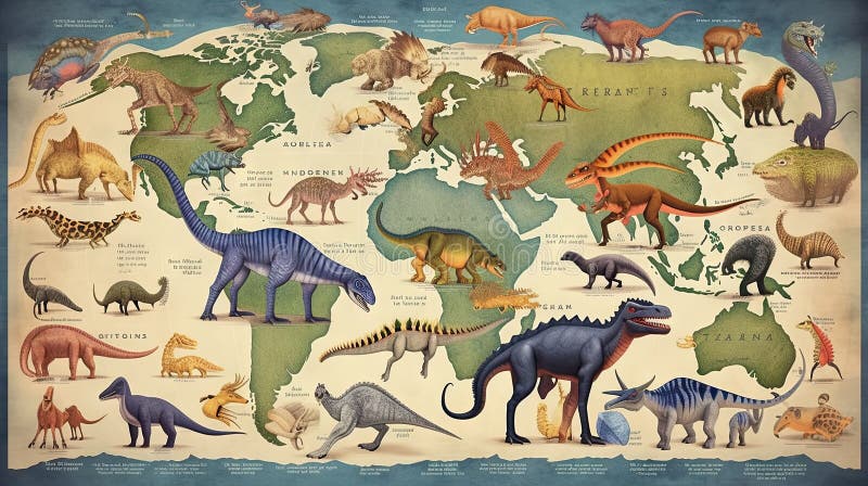 World Map Dinosaur Age Background. Generative AI Stock Illustration ...