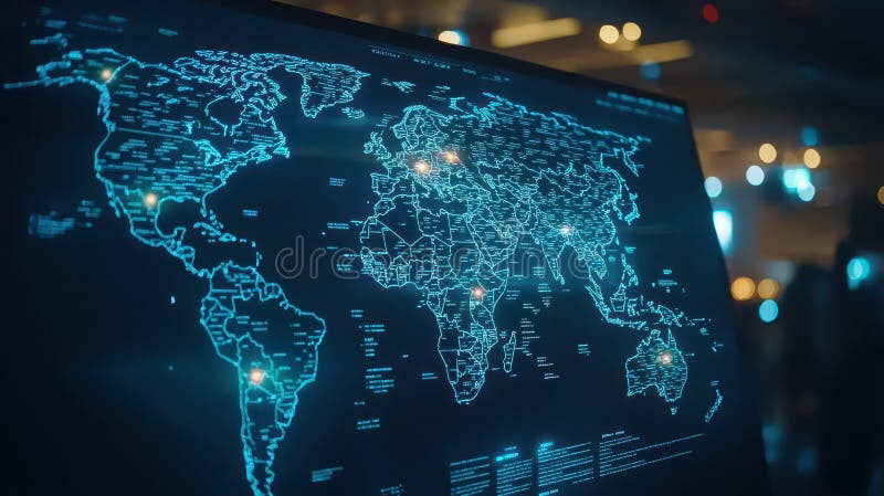 World Map Displayed on Computer Screen, Exploring Global Connectivity ...