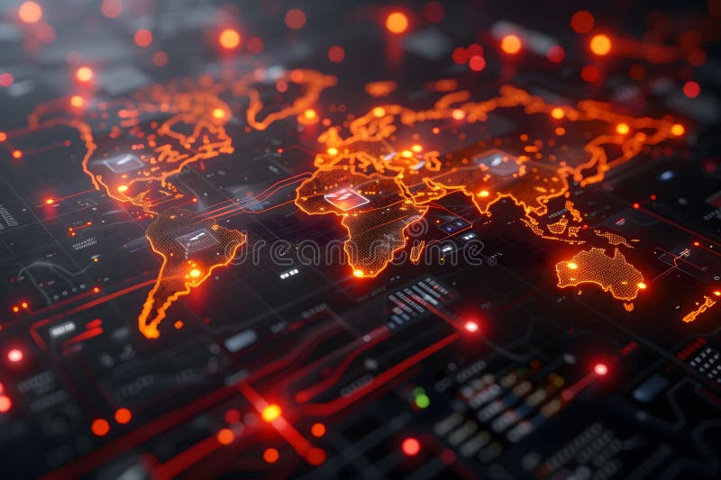 World Map Displayed on Computer Screen Generative AI Stock Illustration ...