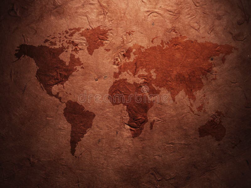 World Map Displayed on the Corrugated Old Paper Stock Photo - Image of ...