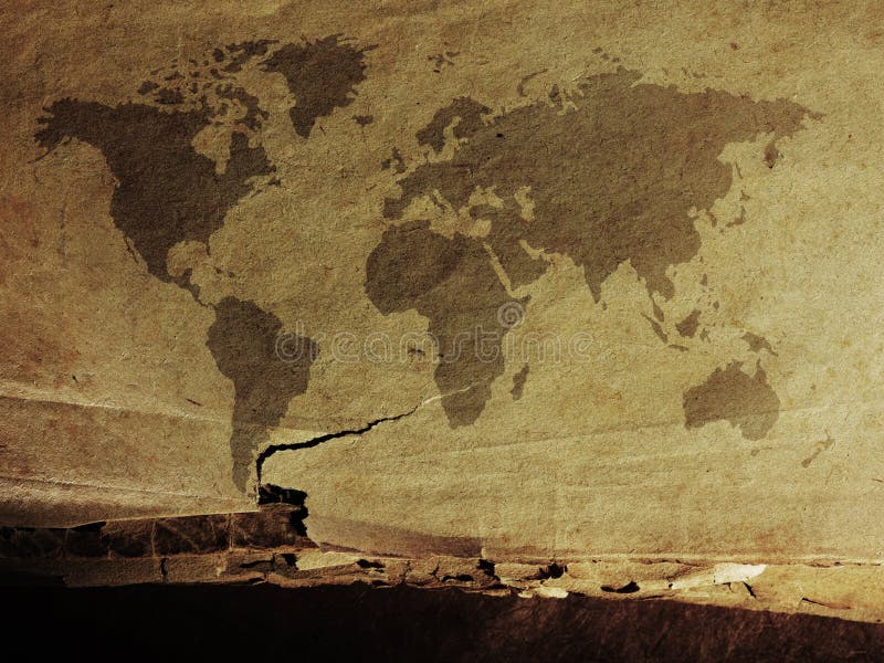 World Map Displayed on the Corrugated Old Paper Stock Photo - Image of ...