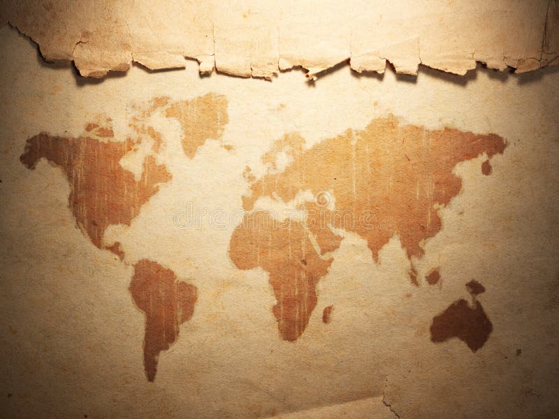 World Map Displayed on the Corrugated Old Paper Stock Image - Image of ...