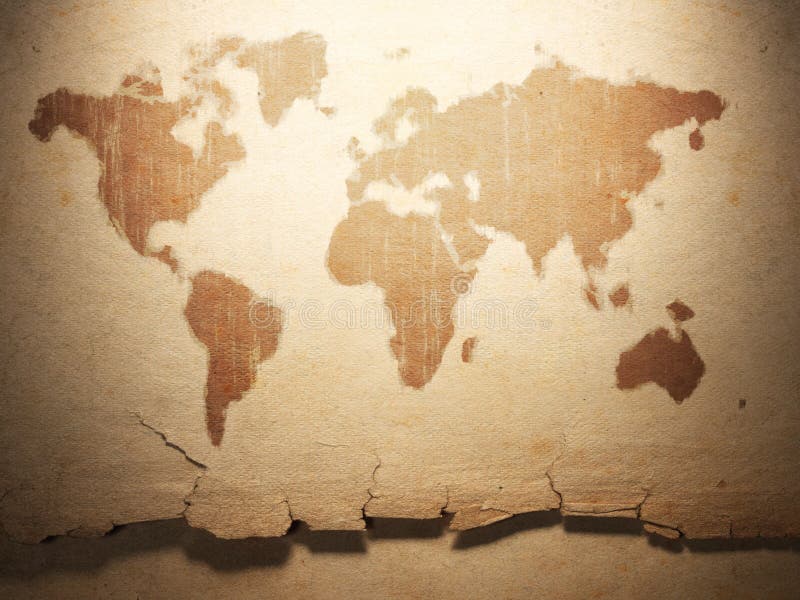World Map Displayed on the Corrugated Old Paper Stock Image - Image of ...