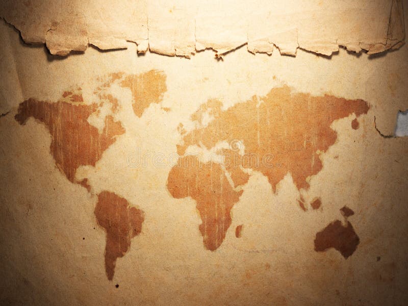 World Map Displayed on the Corrugated Old Paper Stock Photo - Image of ...