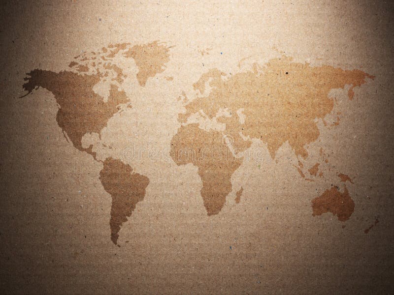World Map Displayed on the Corrugated Old Paper Stock Photo - Image of ...