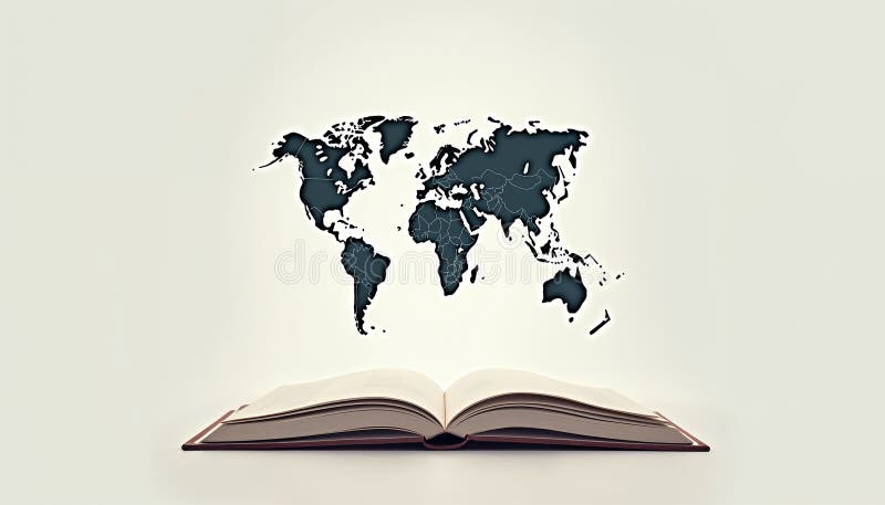 A World Map Displayed on an Open Book Stock Image - Image of furniture ...