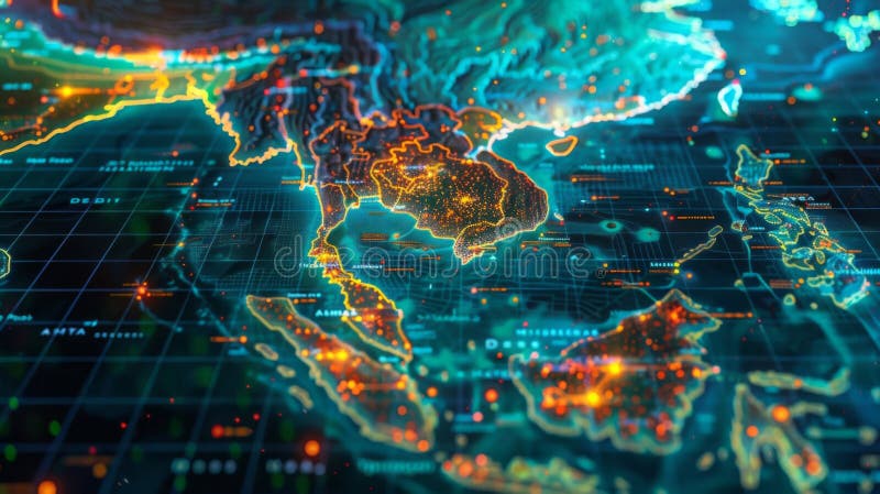 A World Map is Displayed with Vibrant, Colorful Lights Illuminating ...