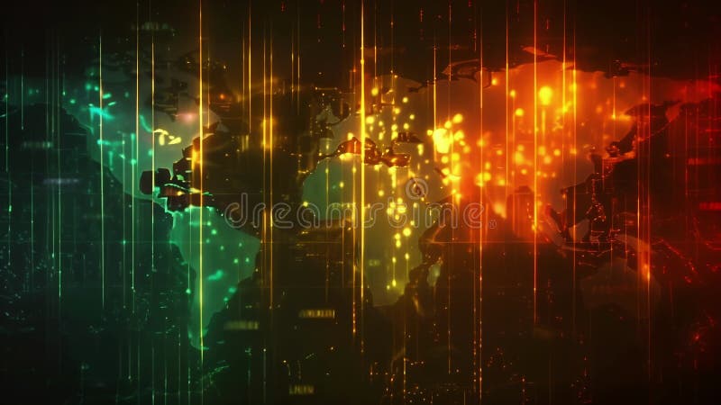 A World Map is Displayed with Vibrant and Dynamic Lights, Creating a ...