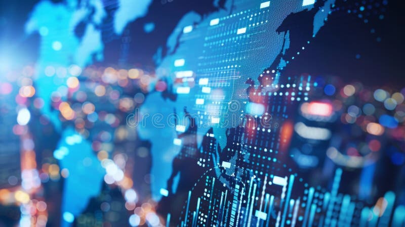 Illuminated World Map with Background Lights Stock Photo - Image of ...