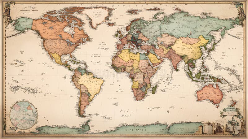 World Map Displaying All Countries with Borders, Major Cities Labeled ...