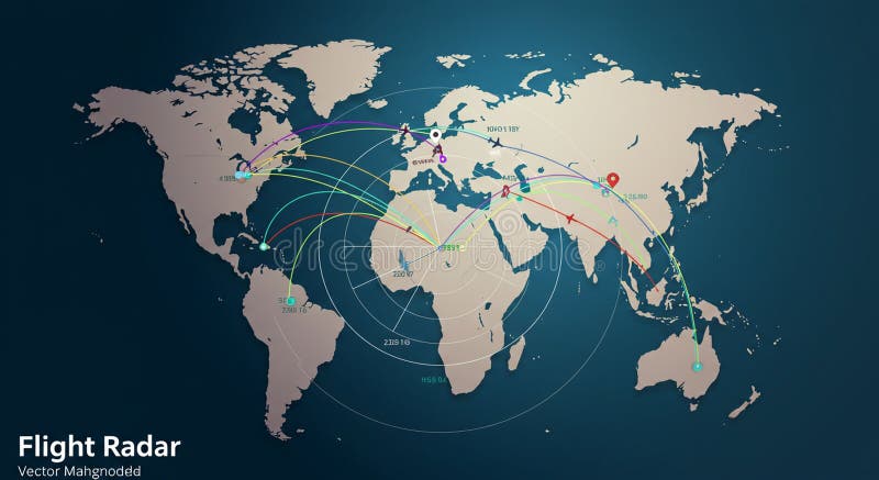 World Map Displaying Flight Paths between Various Global Locations ...