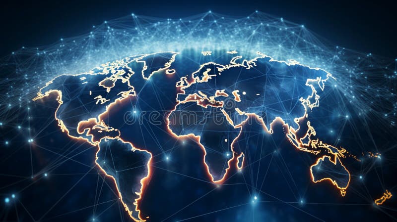 World Map Displaying Global Network of Users. Cybersecurity and Privacy ...