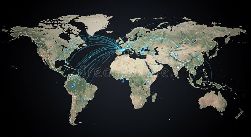 World Map Displaying Interconnected Lines Tracing Routes from Western ...