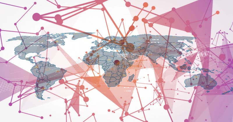 World Map Displaying Network Links in Digital Scene, with Network Nodes ...