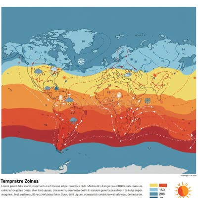 World Map Displaying Temperature Zones Using a Gradient from Blue (cold ...