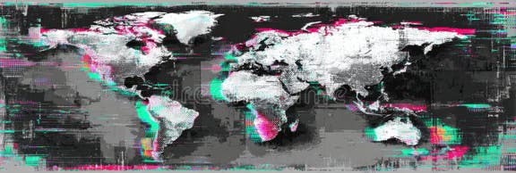World Map with Distorted Digital Effects Showcasing Contemporary Visual Art in a Creative Format ...