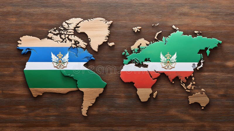 World Map Divided into Two Parts with Distinct Flags Stock Illustration ...