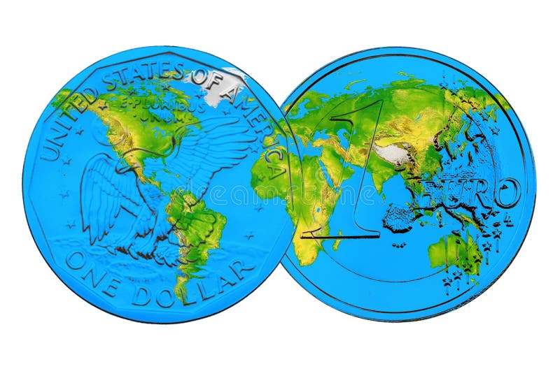 World Map on Dollar and Euro Coins Stock Photo - Image of dollar, earth ...