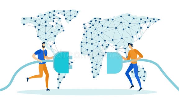 World Map Dots Connected with Lines, Plug, Socket. Stock Vector ...