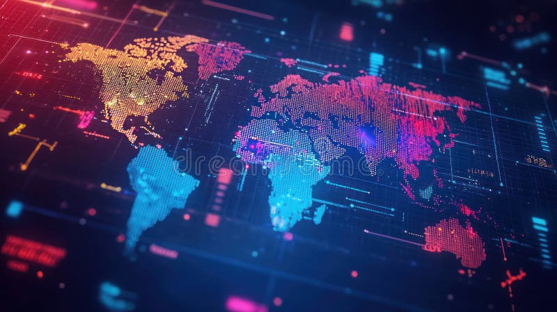 A World Map with Dots and Data Points Showing Population Density Stock ...