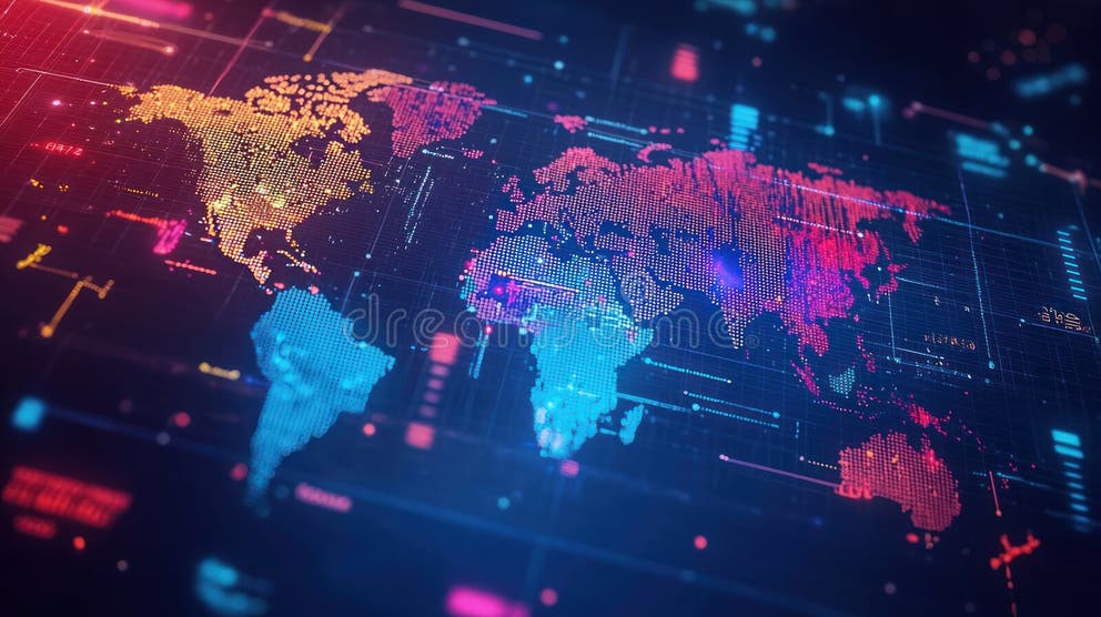 A World Map with Dots and Data Points Showing Population Density Stock ...