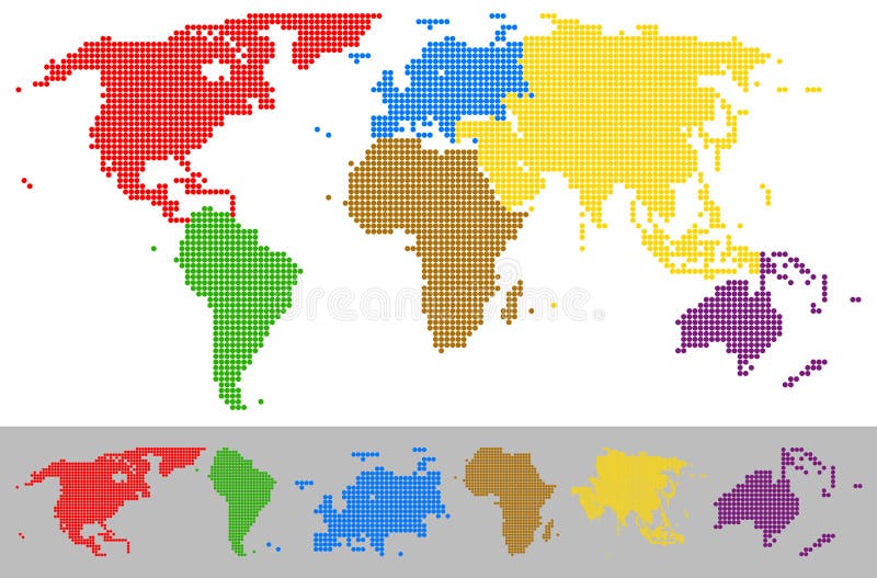 World Map Dotted Colorful Continents Stock Vector - Illustration of ...