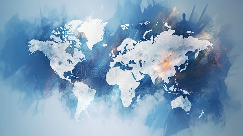 World Map Double Exposure Ice Blue Background. Generative AI Stock ...