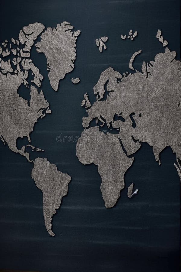 World Map Drawn on a Black Chalkboard Stock Illustration - Illustration ...