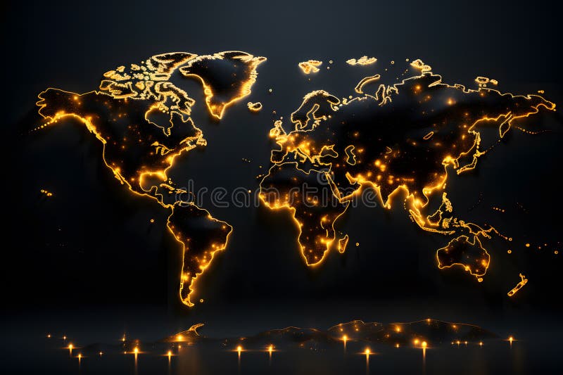 World Map of the Earth on Dark Background Stock Image - Image of earth ...