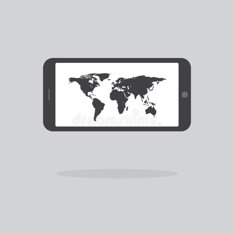 World Map, Earth on Mobile Phone. Stock Vector - Illustration of ...
