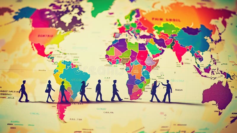 World Map Earth Multicultural Group of People Integration Diversity. Stock Photo - Image of ...