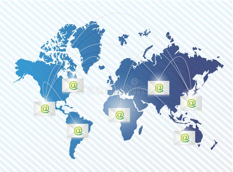 World Map and Email Communication Concept Stock Illustration ...