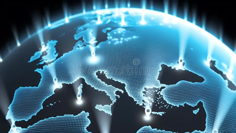 Digital World Map with Glowing Data Beams Stock Footage - Video of ...