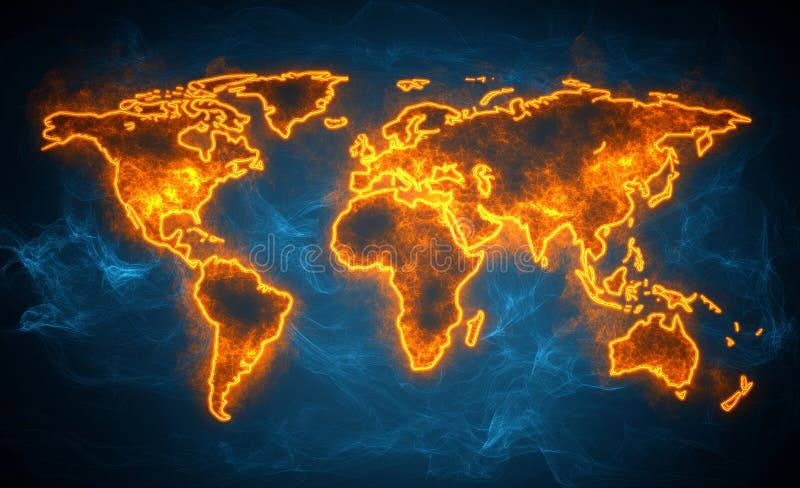 A World Map Engulfed in Flames, Representing Worldwide Turmoil and ...