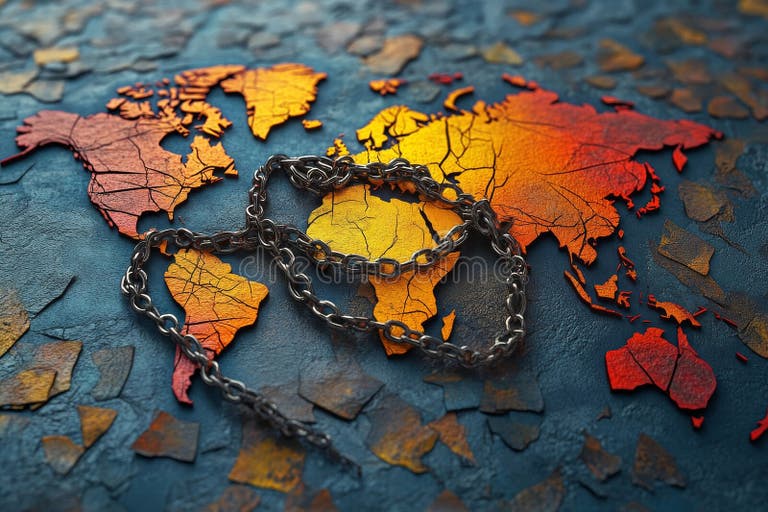 A World Map Enveloped in Chains Represents International Restrictions ...