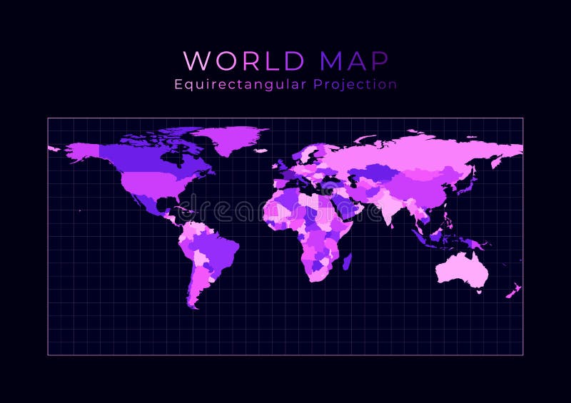 World Map. Equirectangular Plate Carree. Stock Vector - Illustration of ...