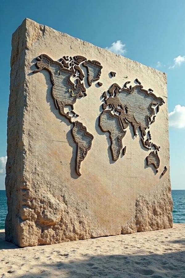 World Map Etched into Colossal Stone Monument, Building, Monument Stock ...