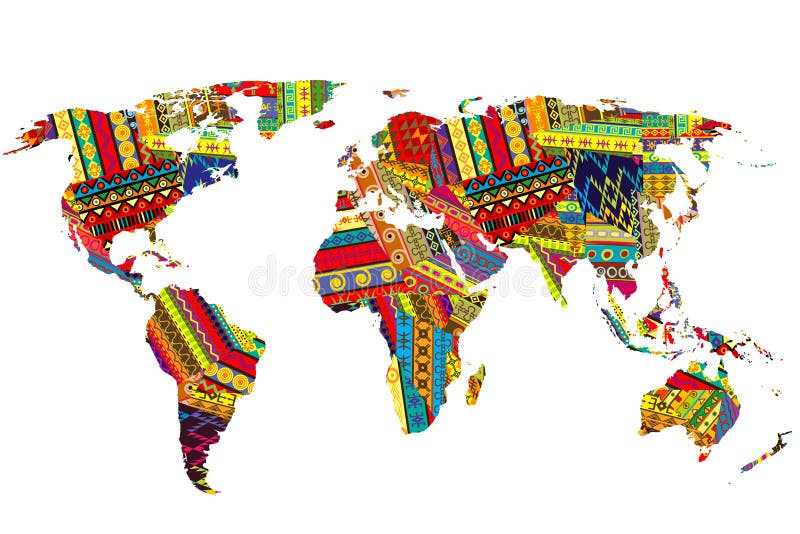 World Map with Ethnic Motifs Stock Vector - Illustration of template ...