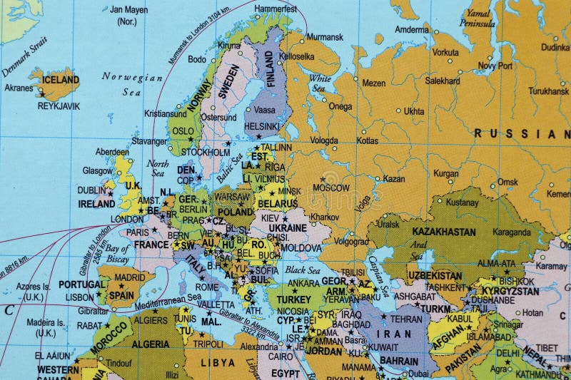 World Map with Europe Continent, Countries and Oceans Stock Image ...