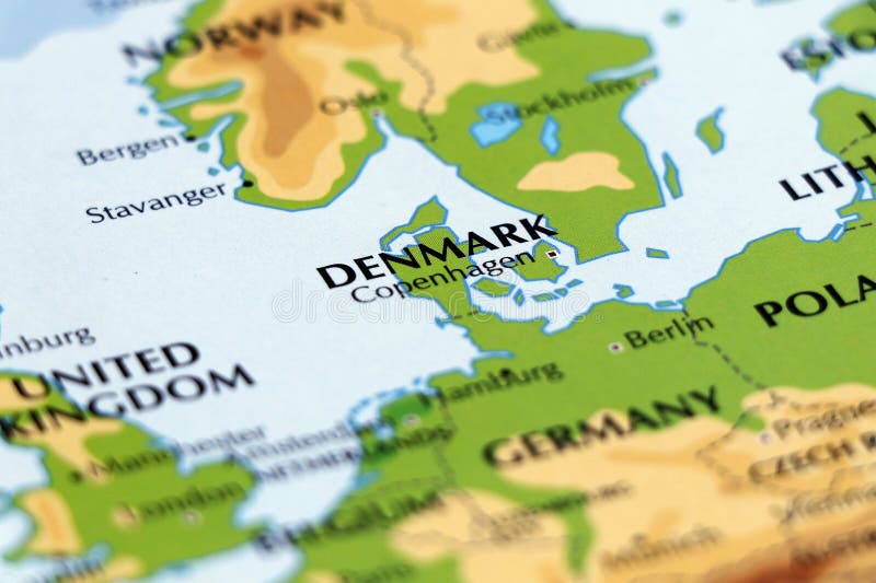 World Map of Europe Denmark Country in Close Up Stock Image - Image of ...