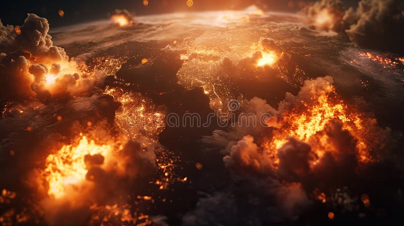 World Map with Explosions in Places of Armed Conflicts Stock Photo ...