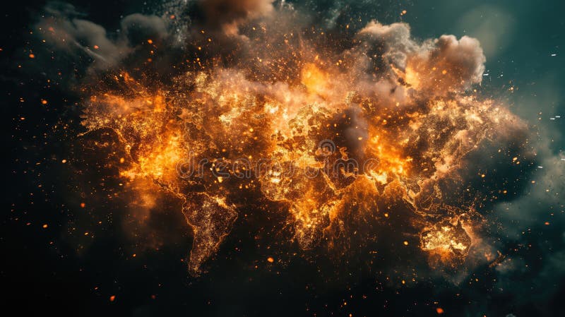 World Map with Explosions in Places of Armed Conflicts Stock Photo ...