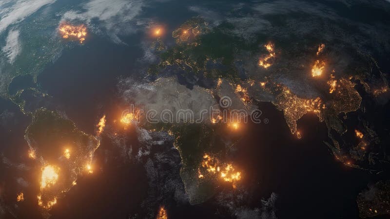 World Map with Explosions in Places of Armed Conflicts Stock Image ...