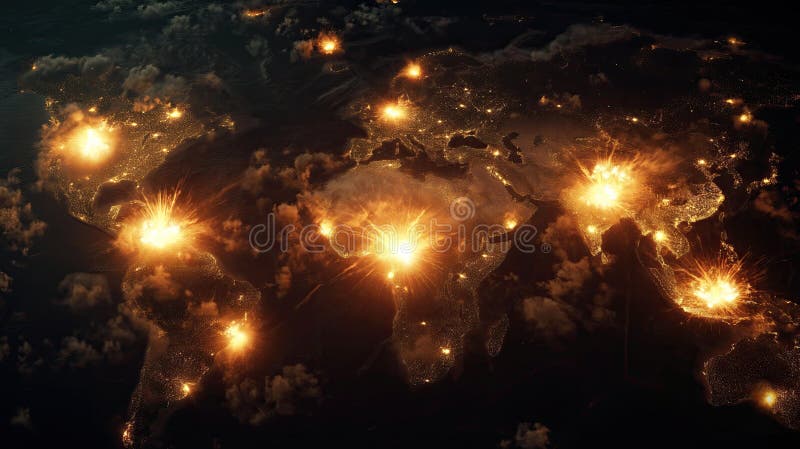 World Map with Explosions in Places of Armed Conflicts Stock Photo ...