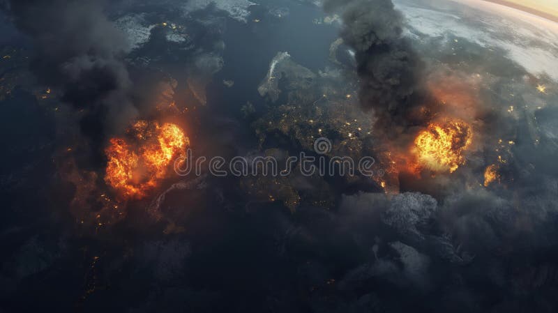 World Map with Explosions in Places of Armed Conflicts Stock Photo ...