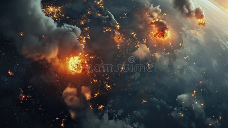 World Map with Explosions in Places of Armed Conflicts Stock Image ...