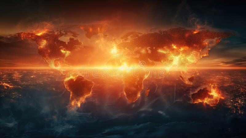 World Map with Explosions in Places of Armed Conflicts Stock Image ...