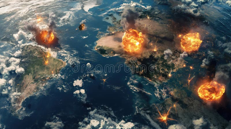 World Map with Explosions in Places of Armed Conflicts Stock Image ...